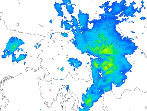 Na radarski sliki spremljajte, kako se premikajo padavine